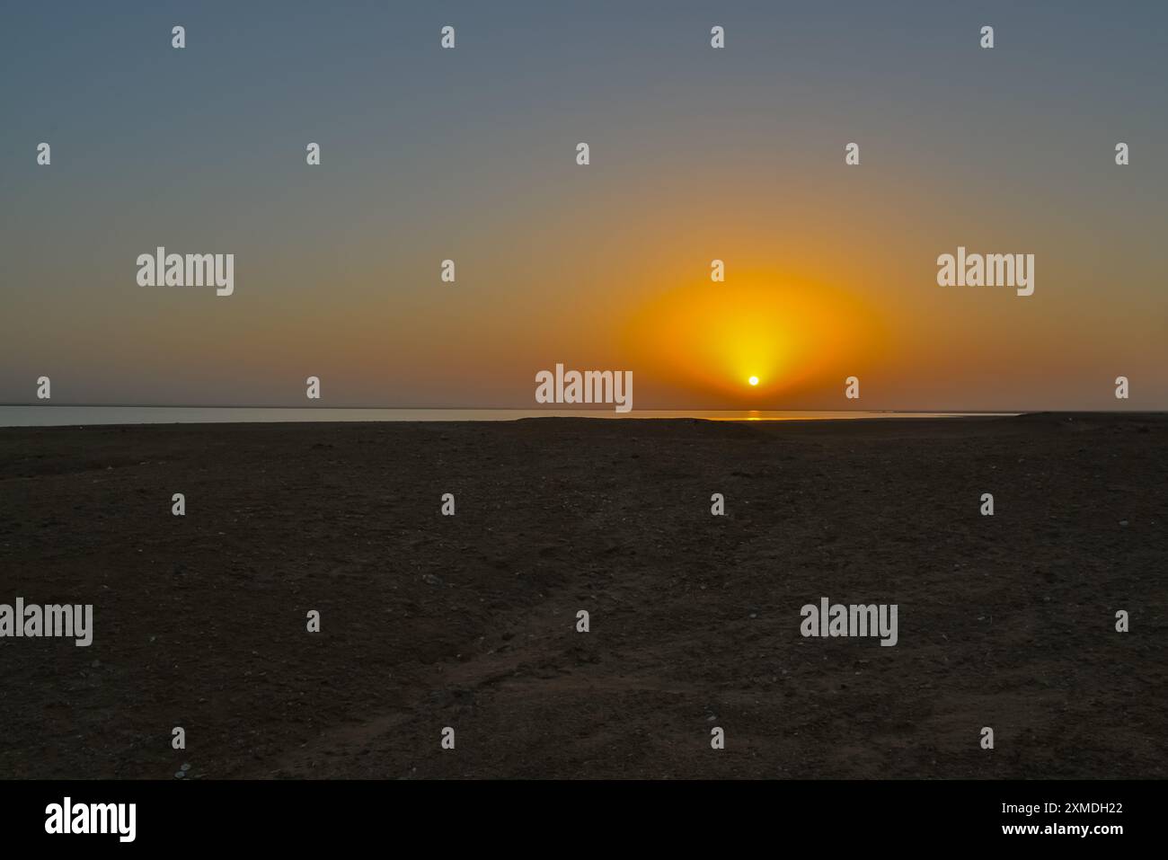 Sunrise Over Al Qattan Beach Area, Desert and Sea Stock Photo - Alamy