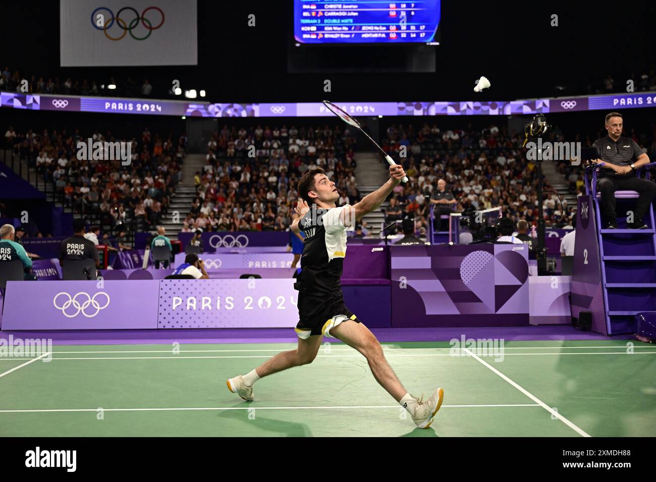 Paris, France. 27th July, 2024. Belgian badminton player Julien ...