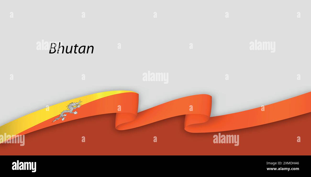 3d ribbon with national flag Bhutan isolated on white background with ...