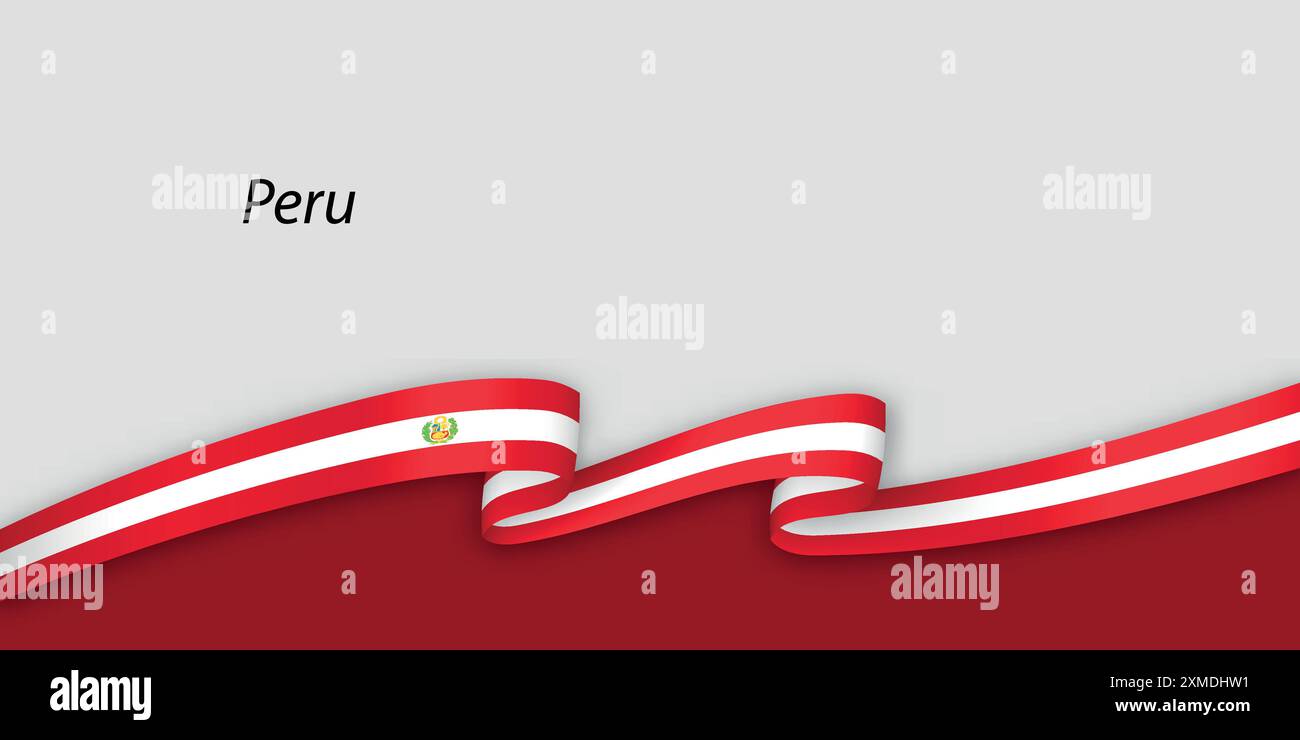3d ribbon with national flag Peru isolated on white background with ...