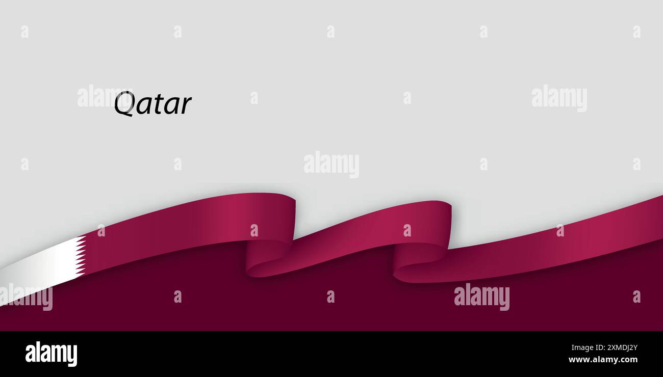 3d ribbon with national flag Qatar isolated on white background with ...