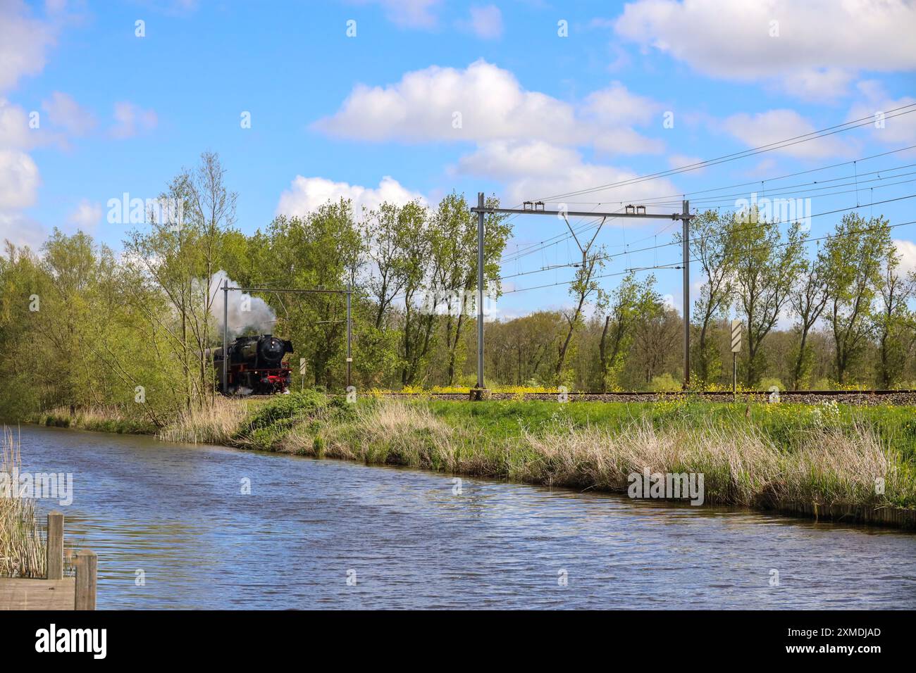 Locomotive 23 023 of historic steam museum on track between Haarlem and ...