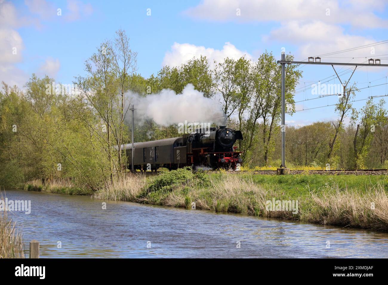 Locomotive 23 023 of historic steam museum on track between Haarlem and ...