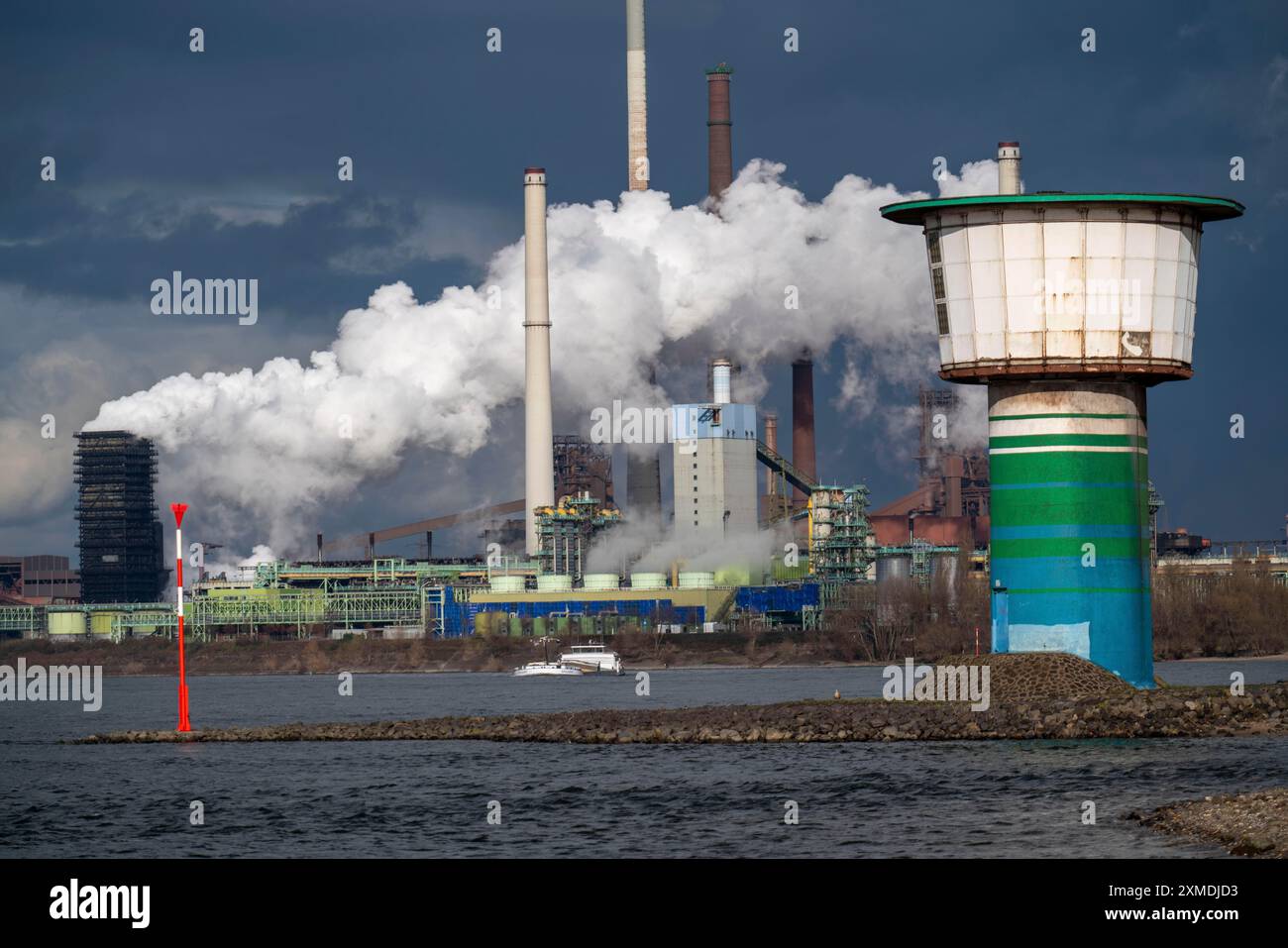 Rhine at Duisburg Bruckhausen, Marxloh, Thyssenkrupp Steel steelworks ...