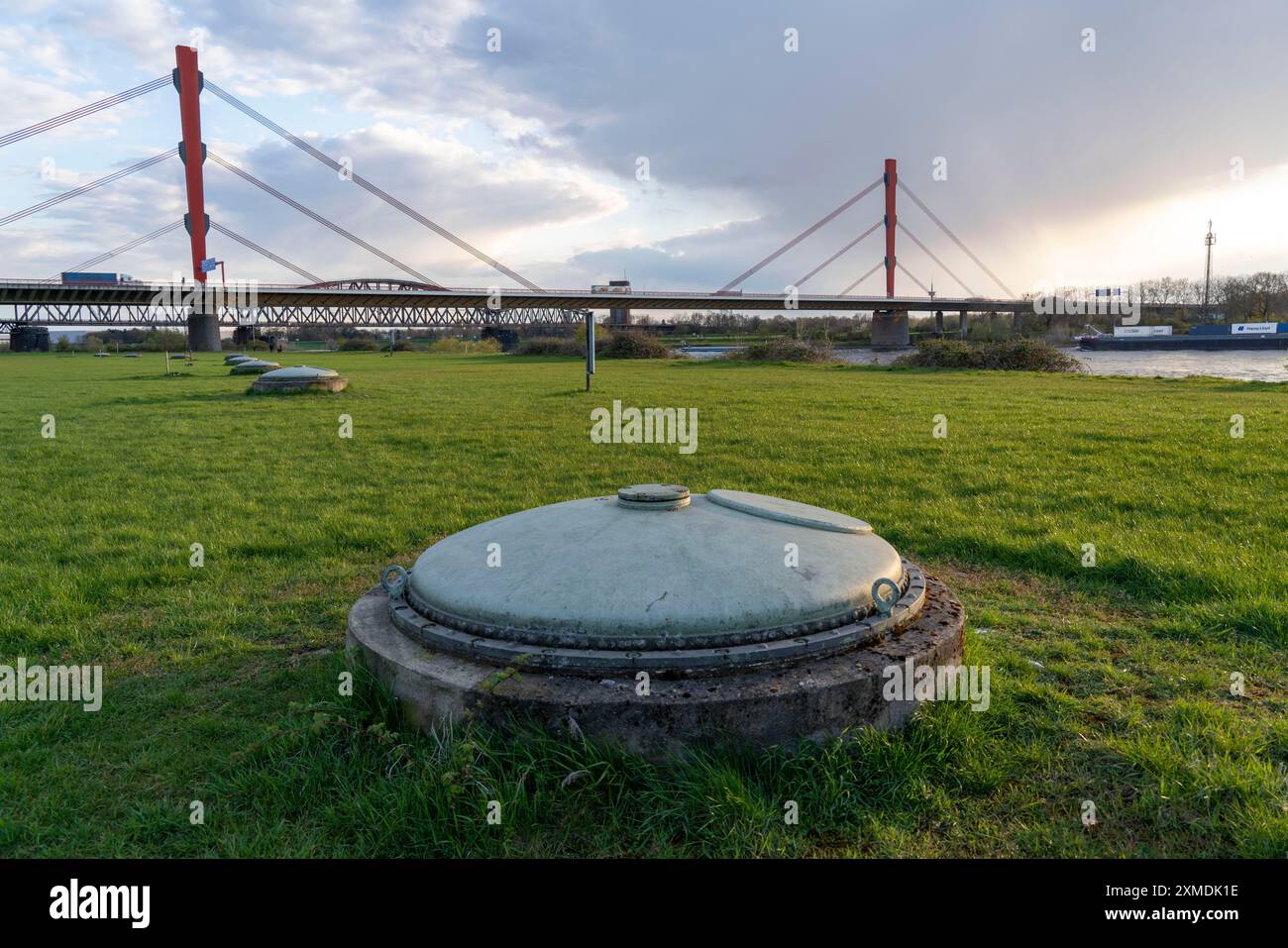 Rhine at Duisburg-Beeckerwerth, well for water extraction by bank ...