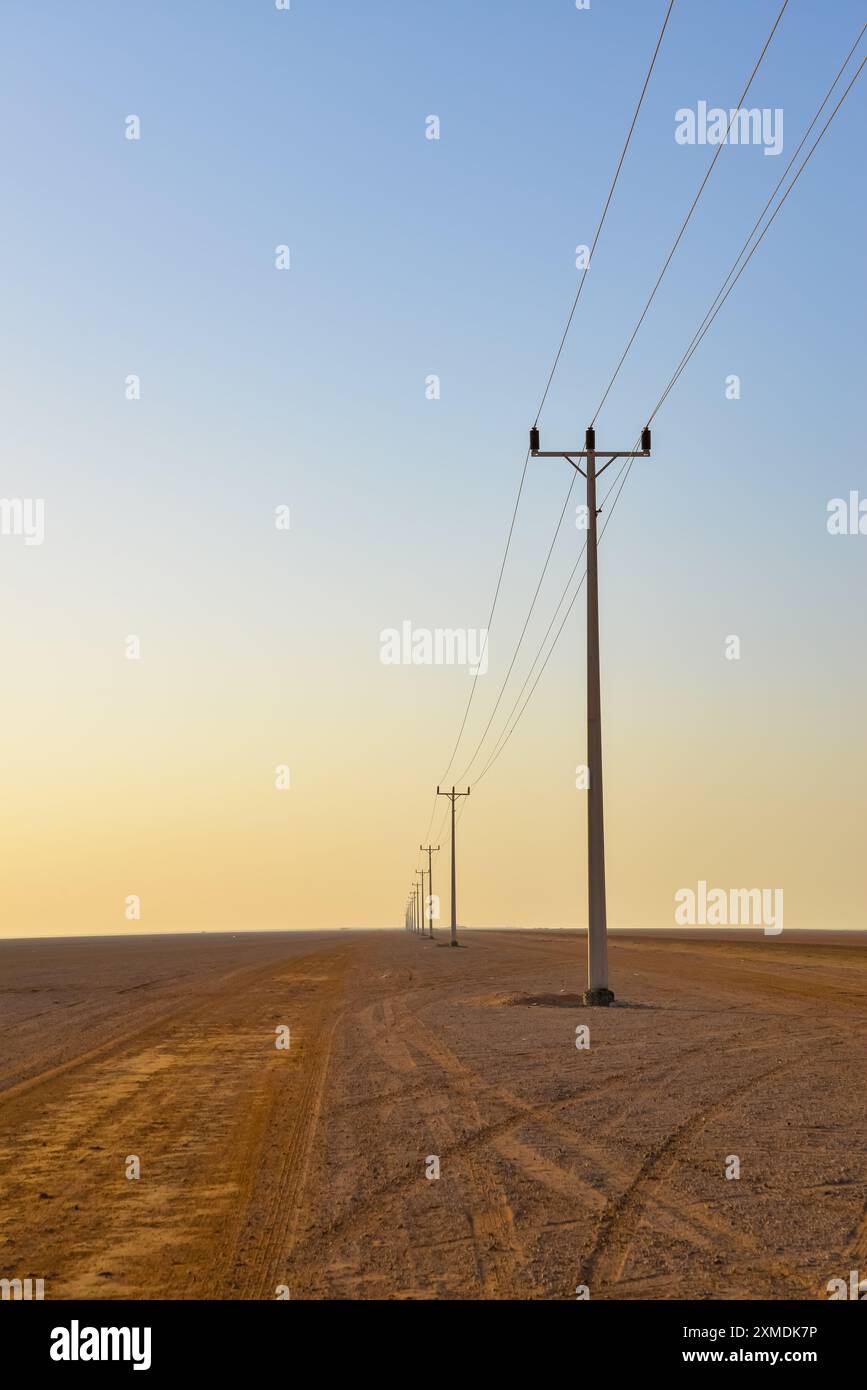 Electricity Line Stretching Across Saudi Desert Landscape Stock Photo ...