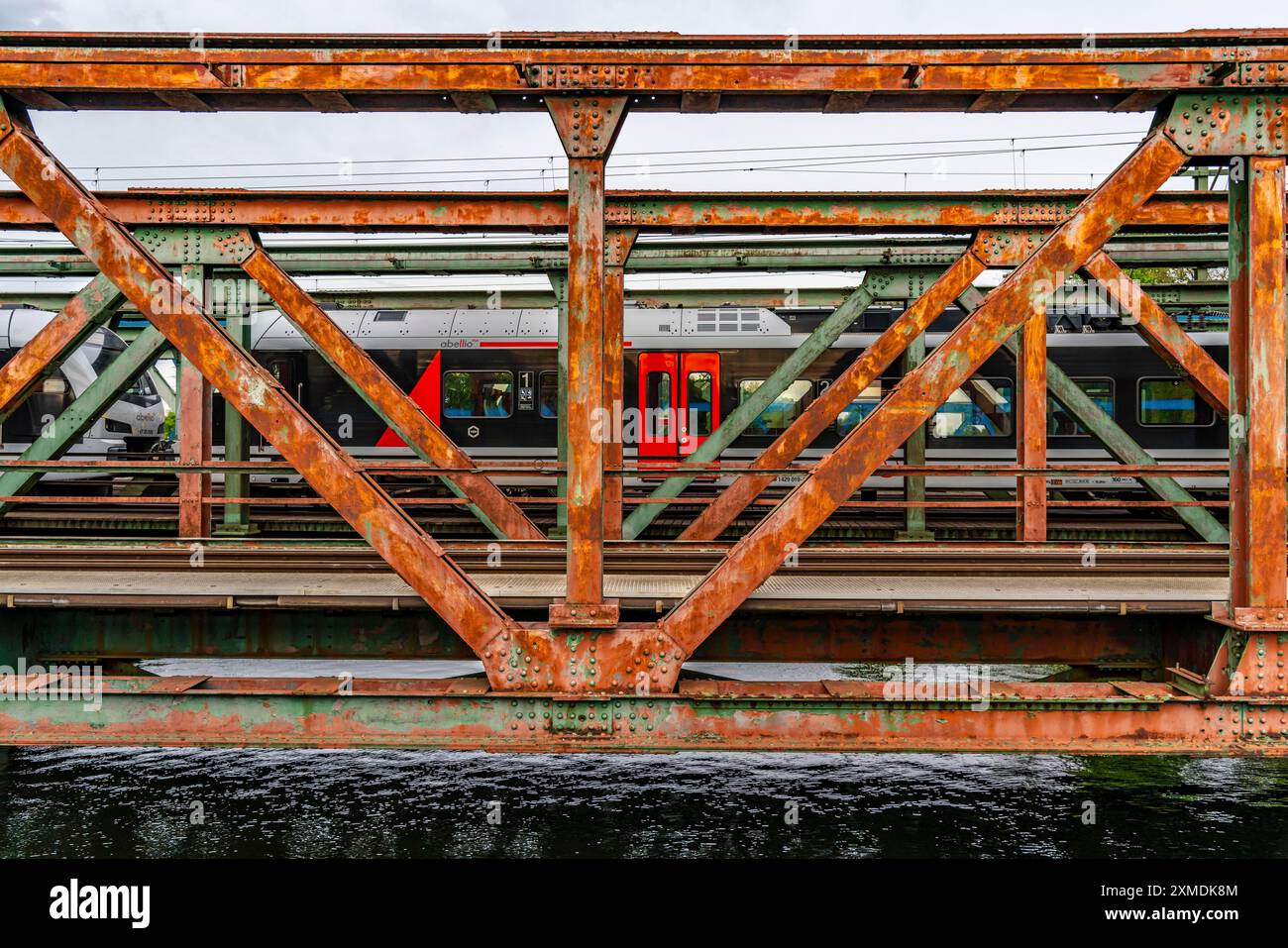Railway bridges over the Rhine-Herne Canal near Oberhausen, for ...