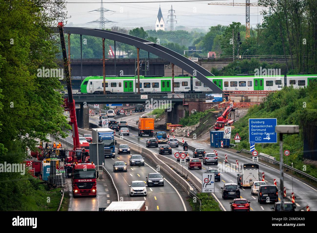 Motorway construction site, reconstruction of the Herne motorway ...