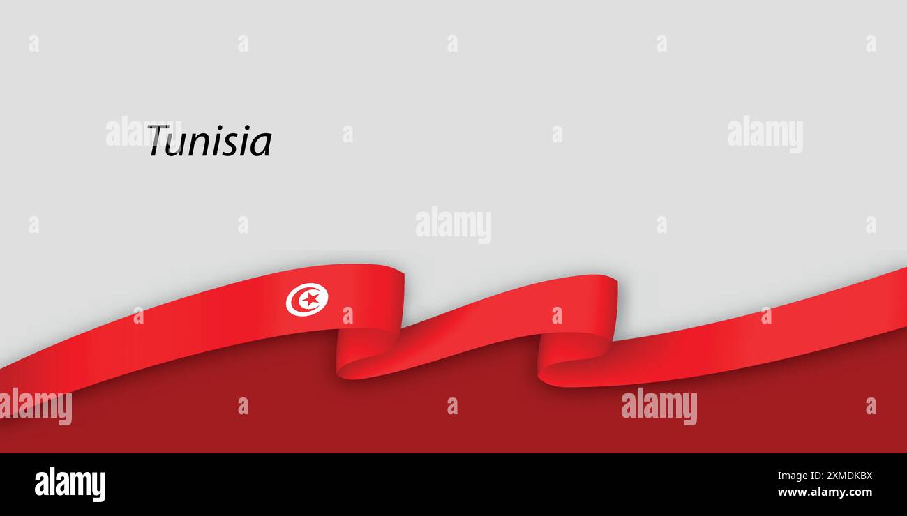 3d ribbon with national flag Tunisia isolated on white background with ...