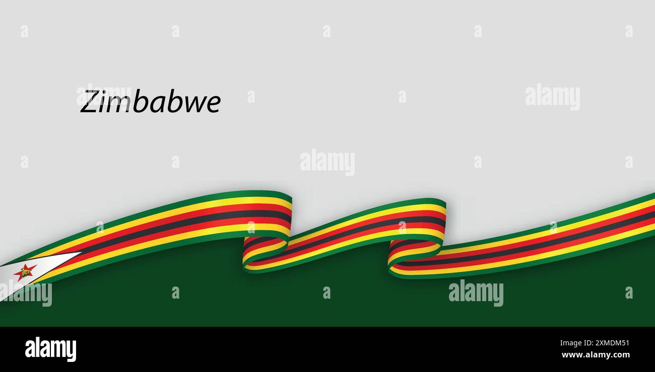 3d ribbon with national flag Zimbabwe isolated on white background with ...