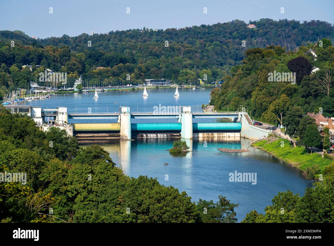 Lake Baldeney, a Ruhr reservoir, dam wall, with hydroelectric power ...