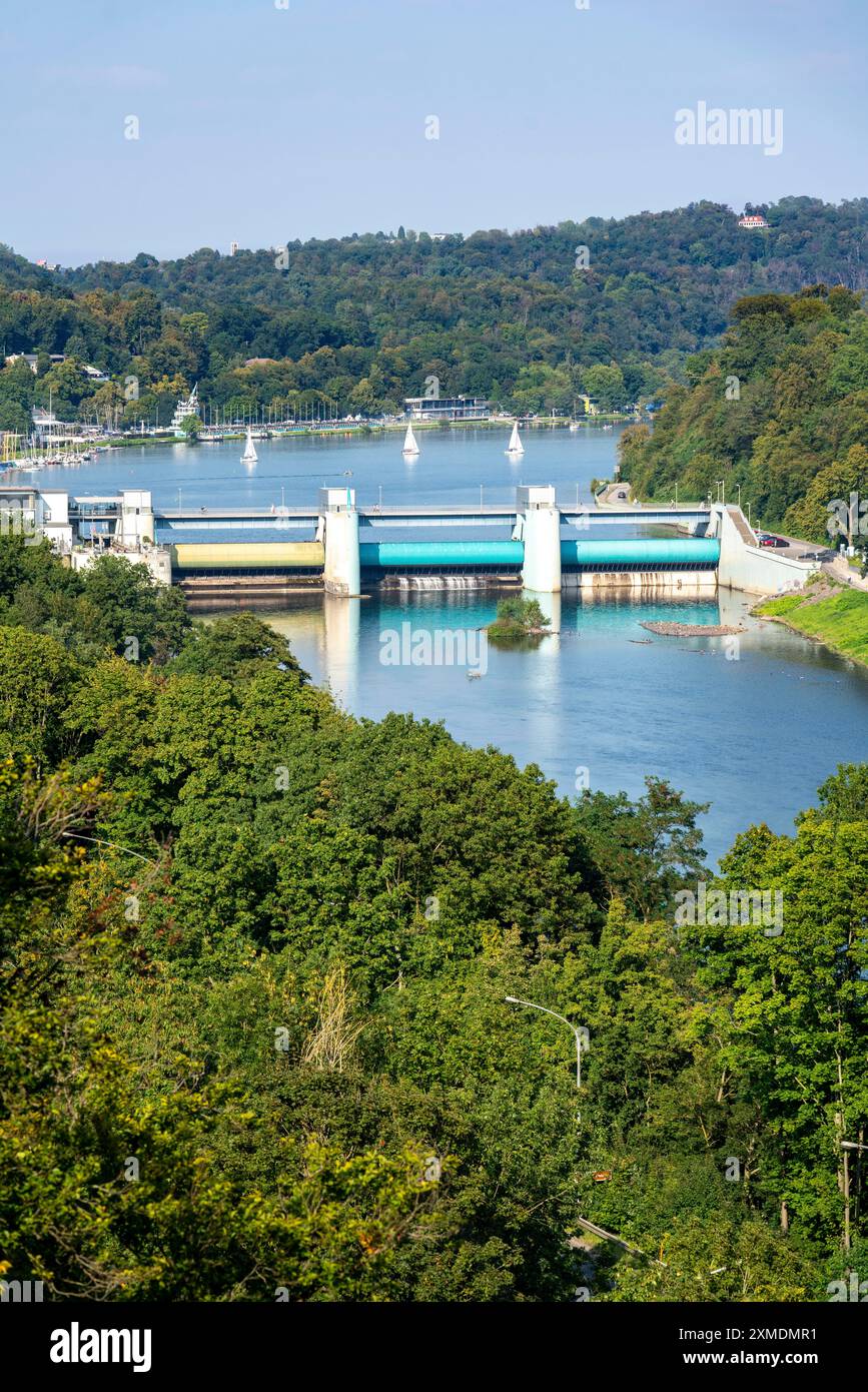 Lake Baldeney, a Ruhr reservoir, dam wall, with hydroelectric power ...
