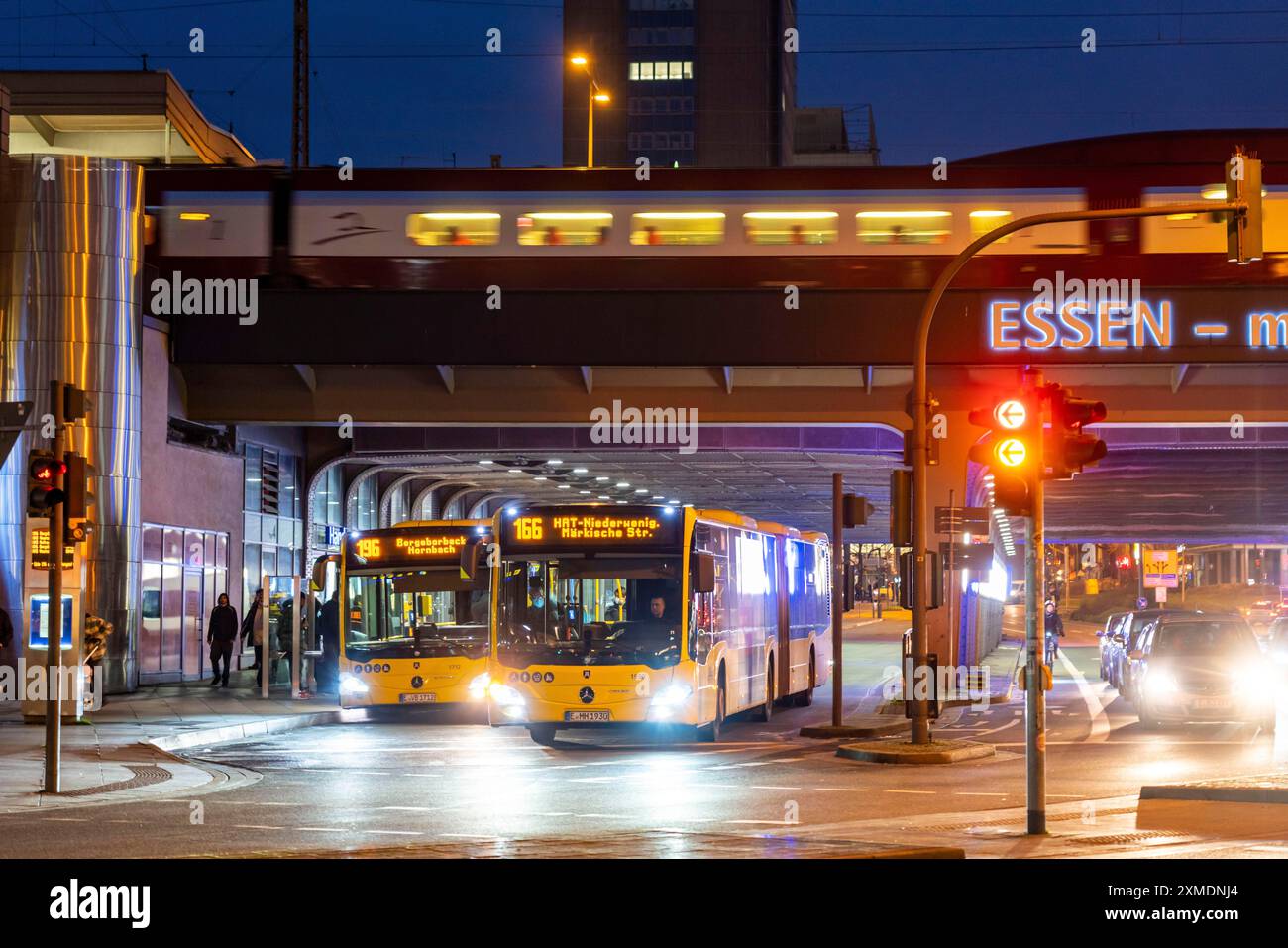 Essen main station, long-distance train, road subway, bus station, bus ...