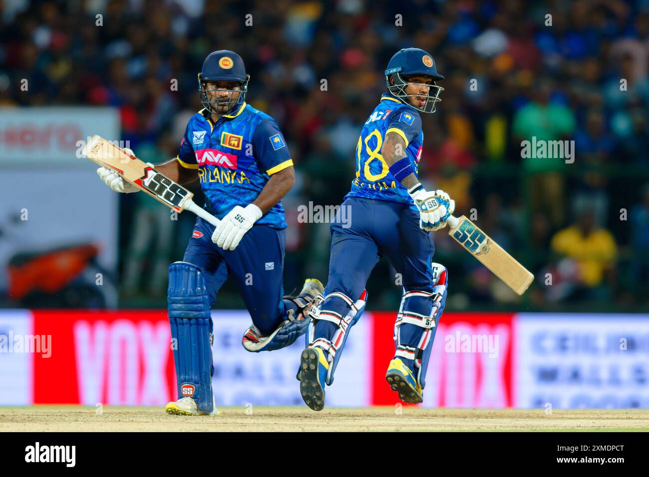 Kandy, Sri Lanka. 27th July 2024. Sri Lanka's Kusal Perera (L) and ...