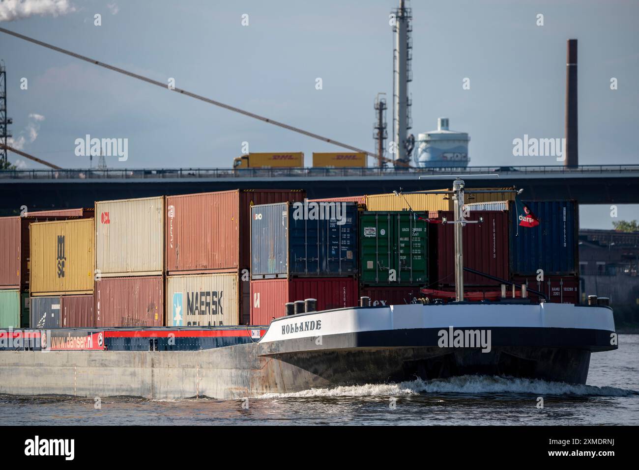 Inland navigation on the Rhine near Duisburg, container ship Hollande ...