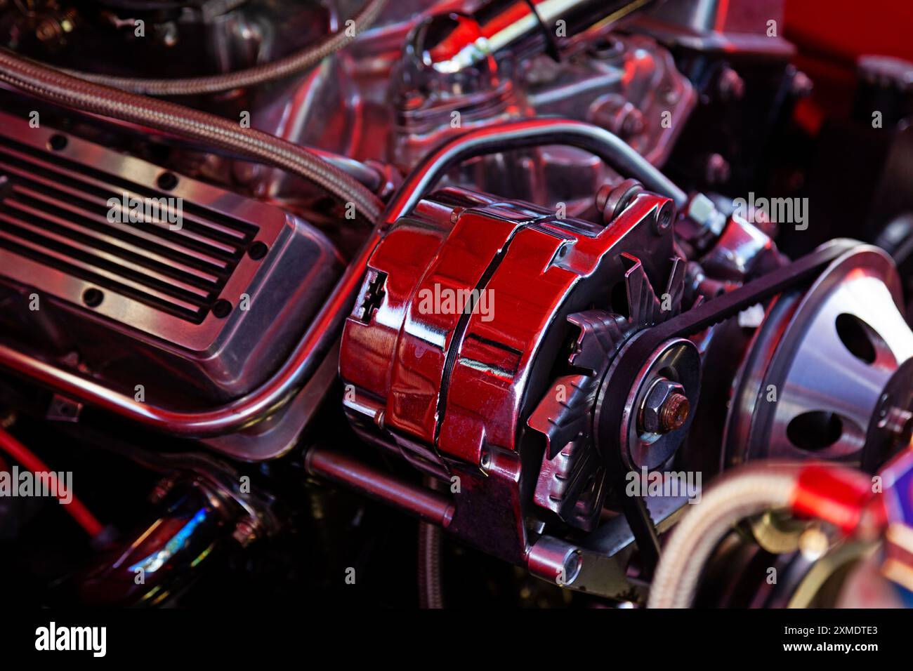 beautiful old red and chrome car engine Stock Photo - Alamy
