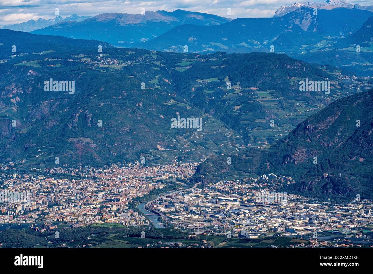 View of Bolzano and the Alps, Adige Valley, South Tyrol, Italy Stock ...