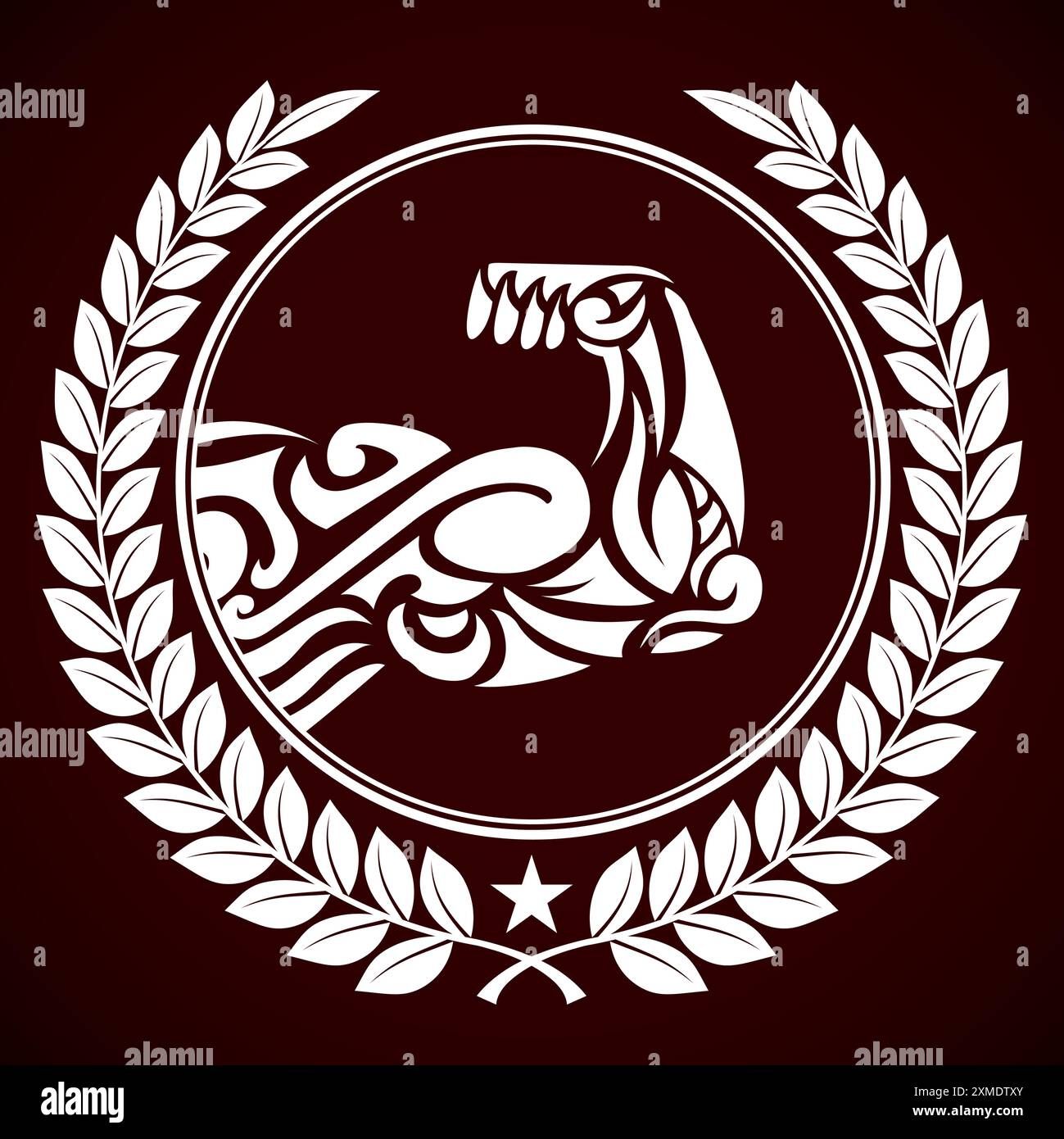 ornamental muscle fitness symbol with laurel wreath, vector ...