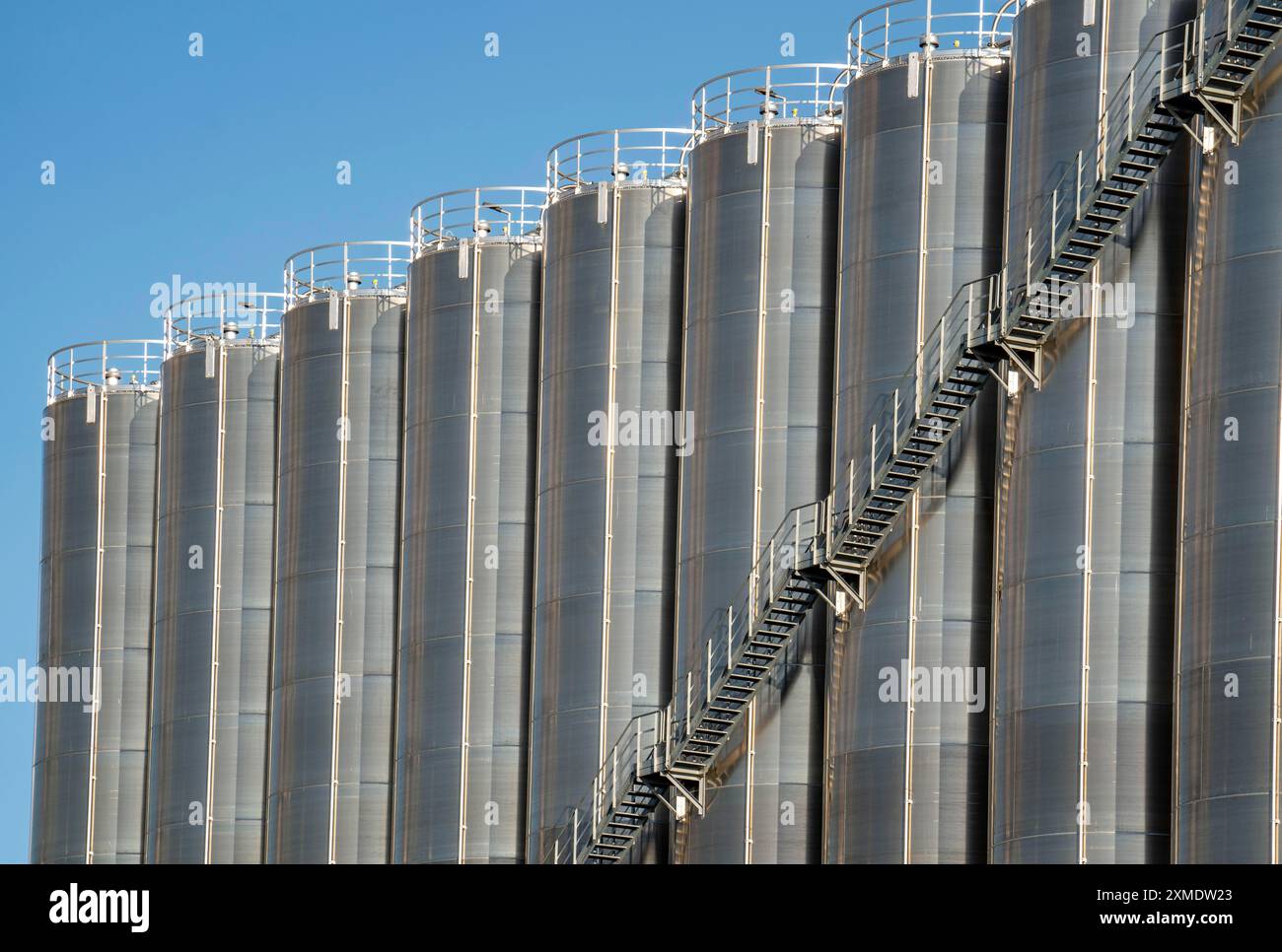 Stainless steel tanks of a large silo facility in Duisburg inland ...