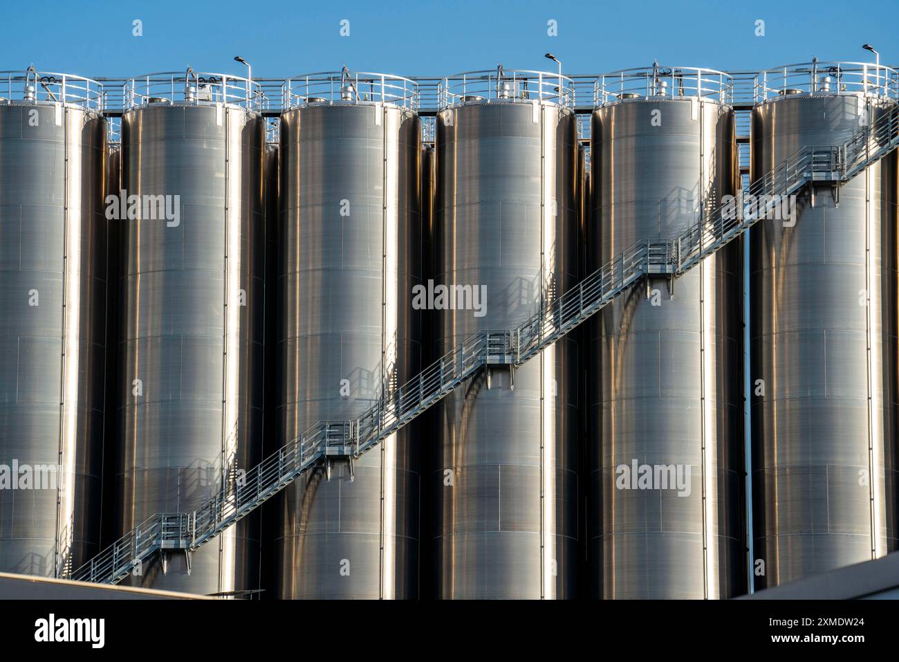 Stainless steel tanks of a large silo facility in Duisburg inland ...