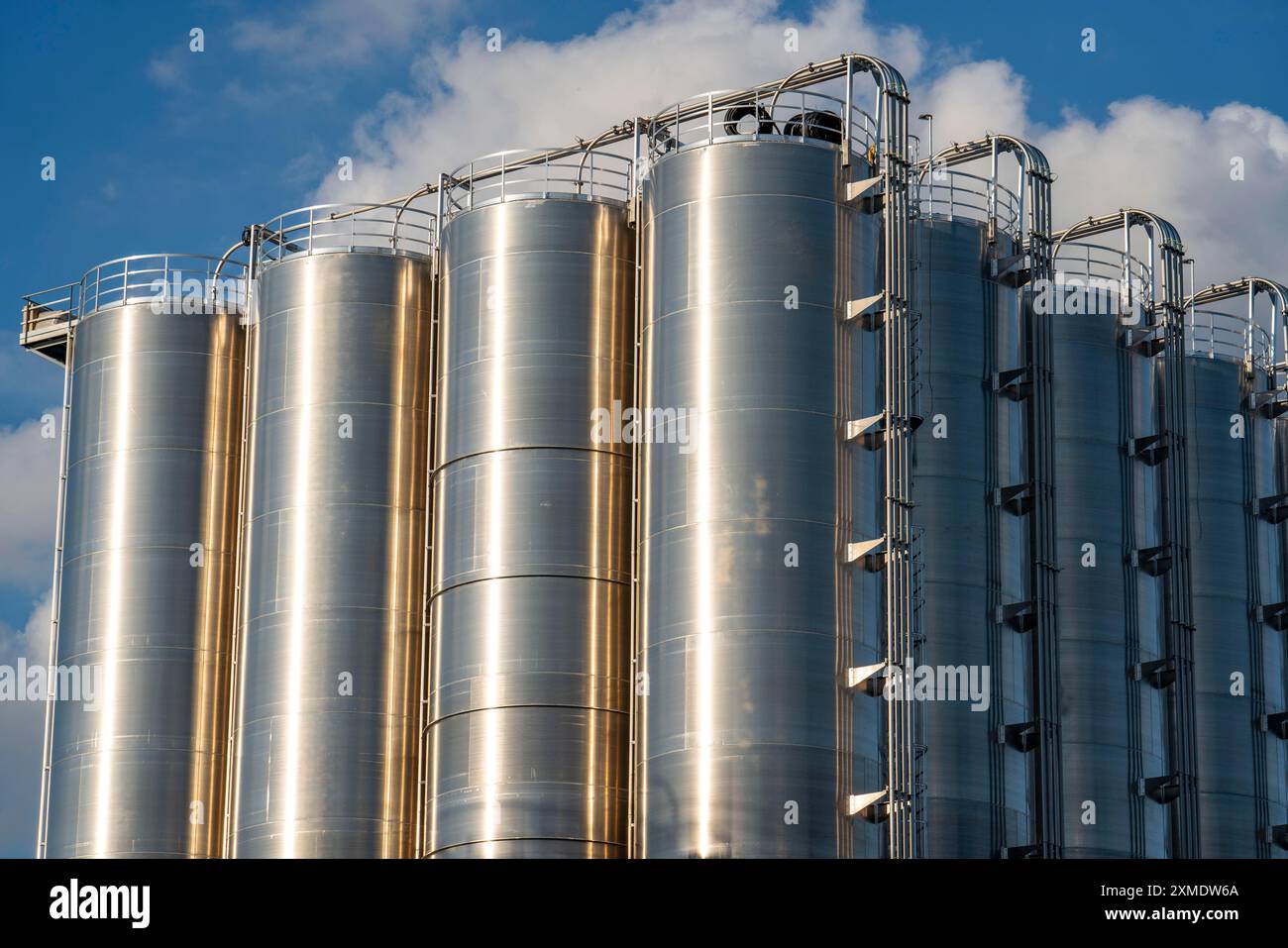 Stainless steel tanks of a large silo facility in Duisburg inland ...