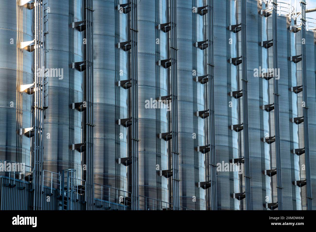 Stainless steel tanks of a large silo facility in Duisburg inland ...