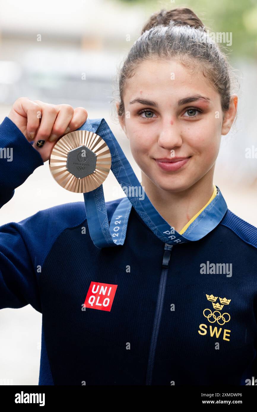 Tara Babulfath of, Sweden. , . celebrates with her bronze medal after ...