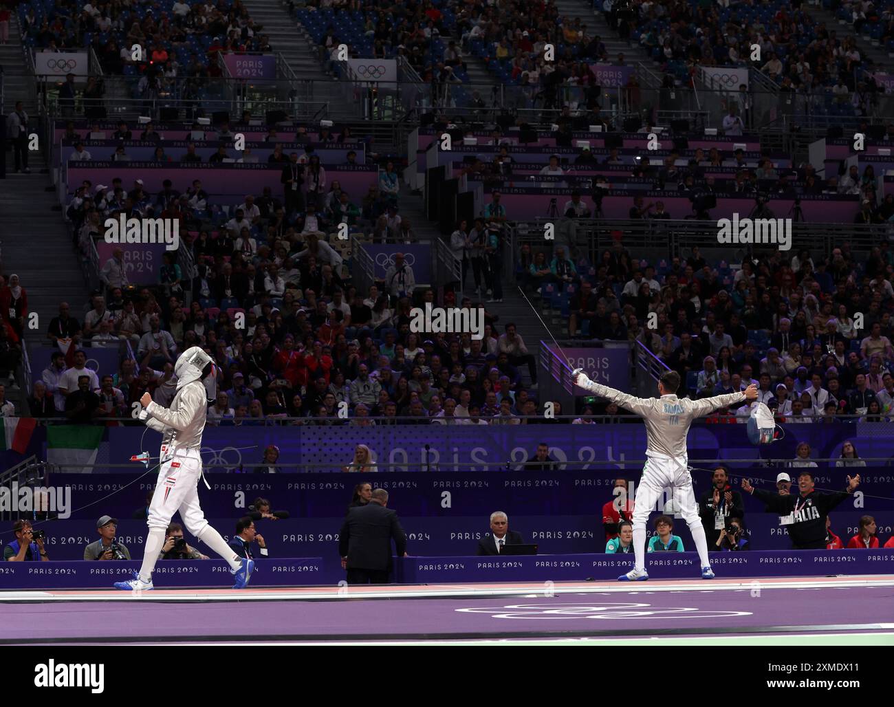 Paris, France. 27th July, 2024. Luigi Samele of Italy competes against ...