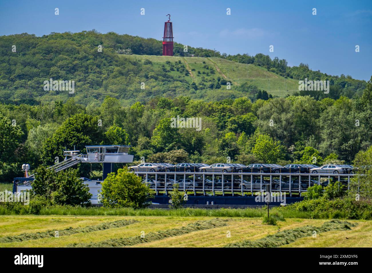 View across the Rhine meadows near Duisburg-Beeckerwerth to the ...