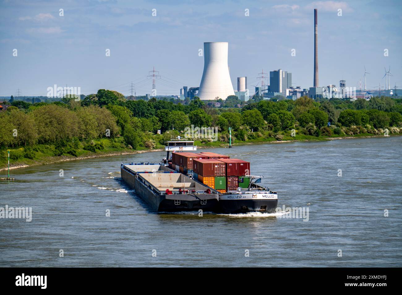 Cargo ship Mellizo, container freighter, only partly loaded, on the ...