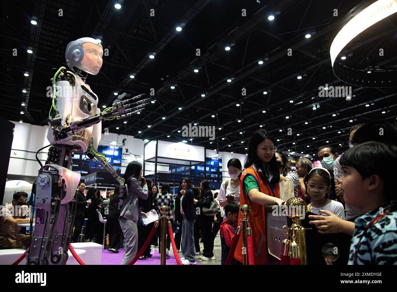 Bangkok, Thailand. 27th July, 2024. Mr. Muse, A humanoid robot interacts with the visitors at ...