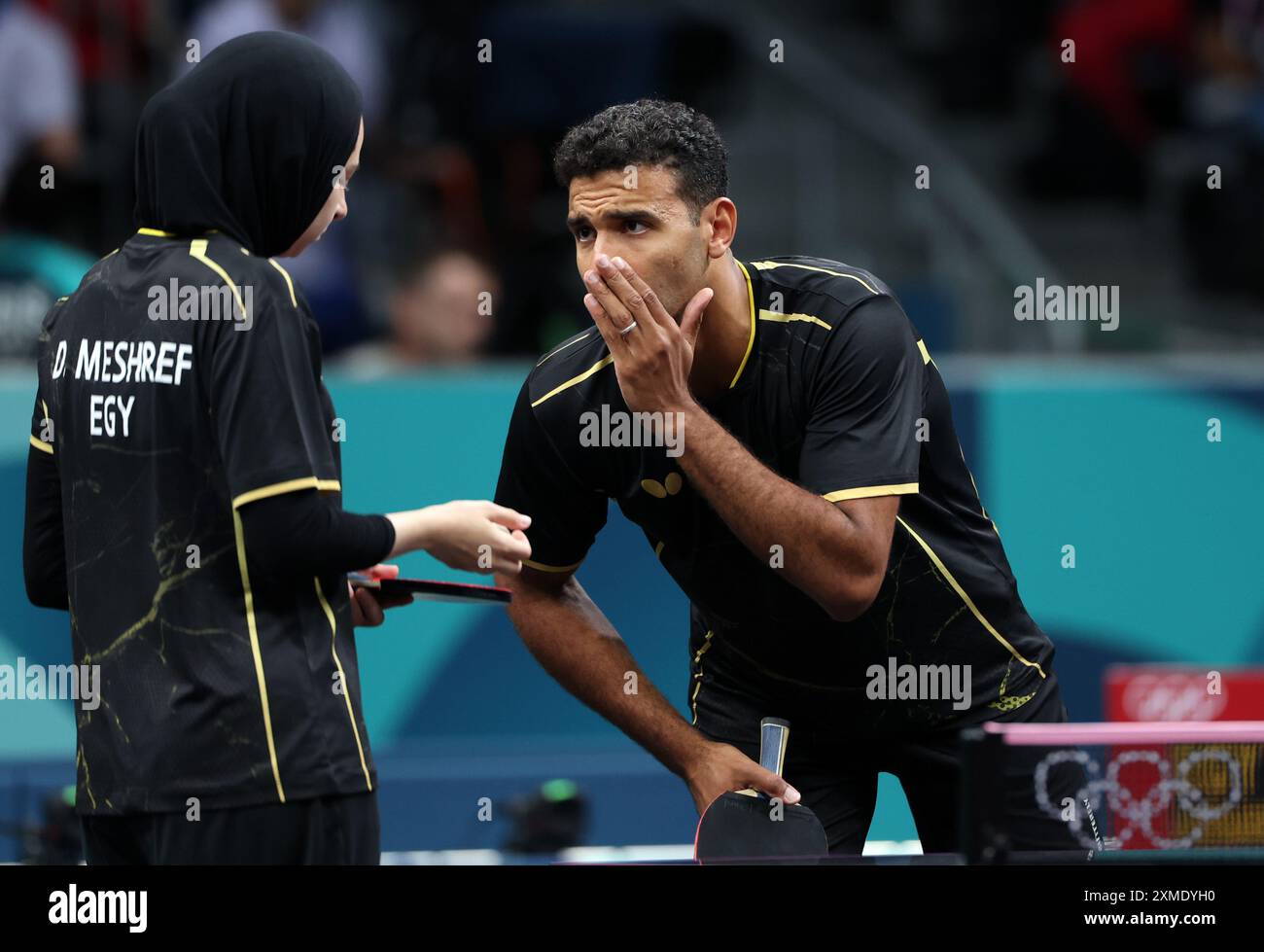 Paris, France. 27th July, 2024. Omar Assar(R)/Dina Meshref of Egypt ...