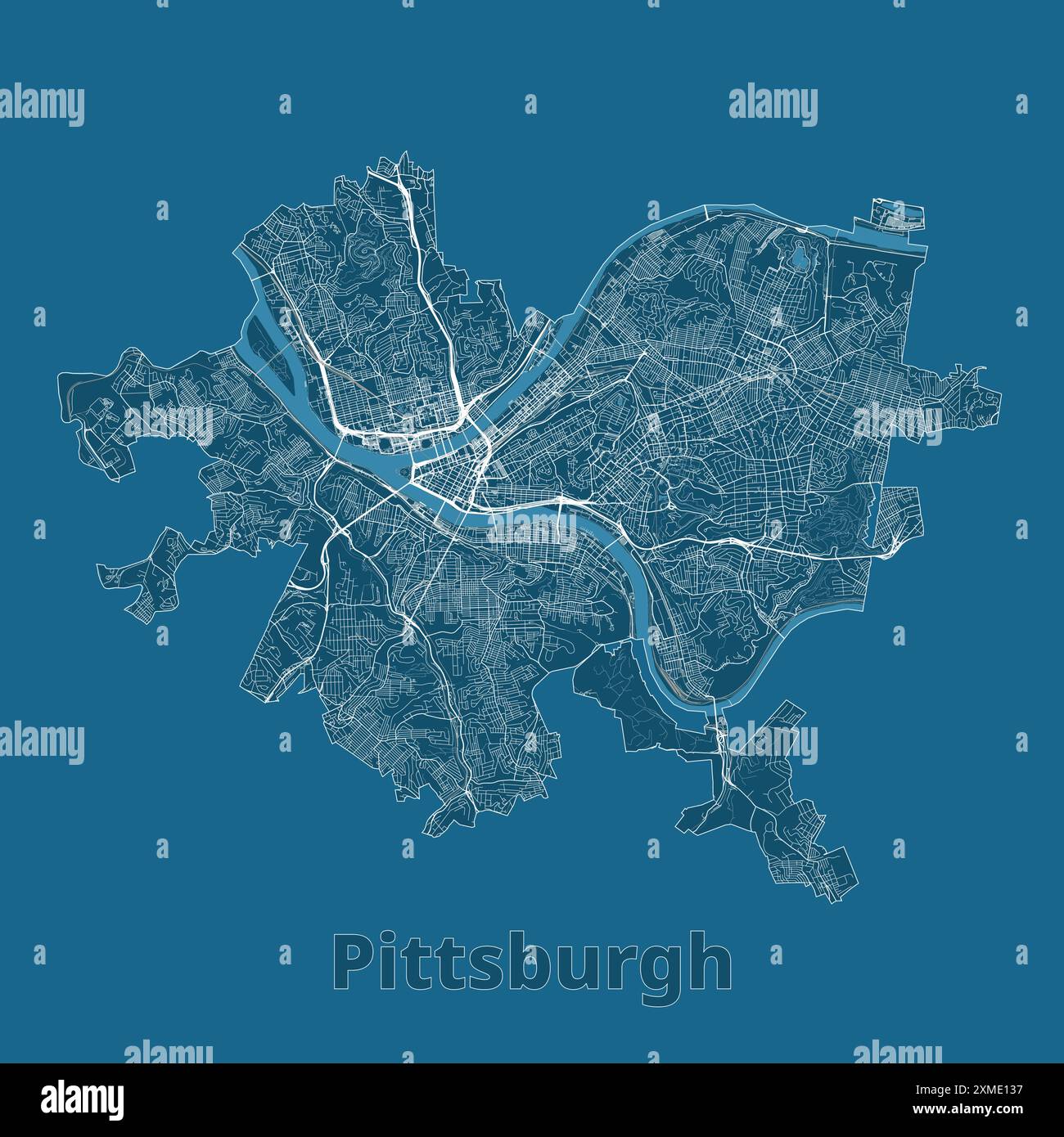 Pittsburgh, Pennsylvania, USA artistic blueprint map poster Stock ...