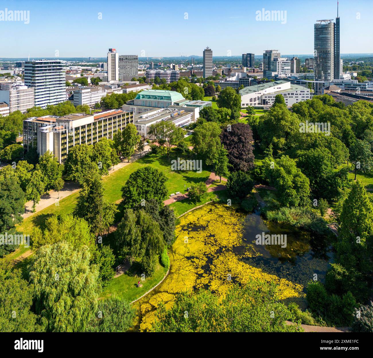 The skyline of Essen city centre, with the RWE Tower on the right and ...