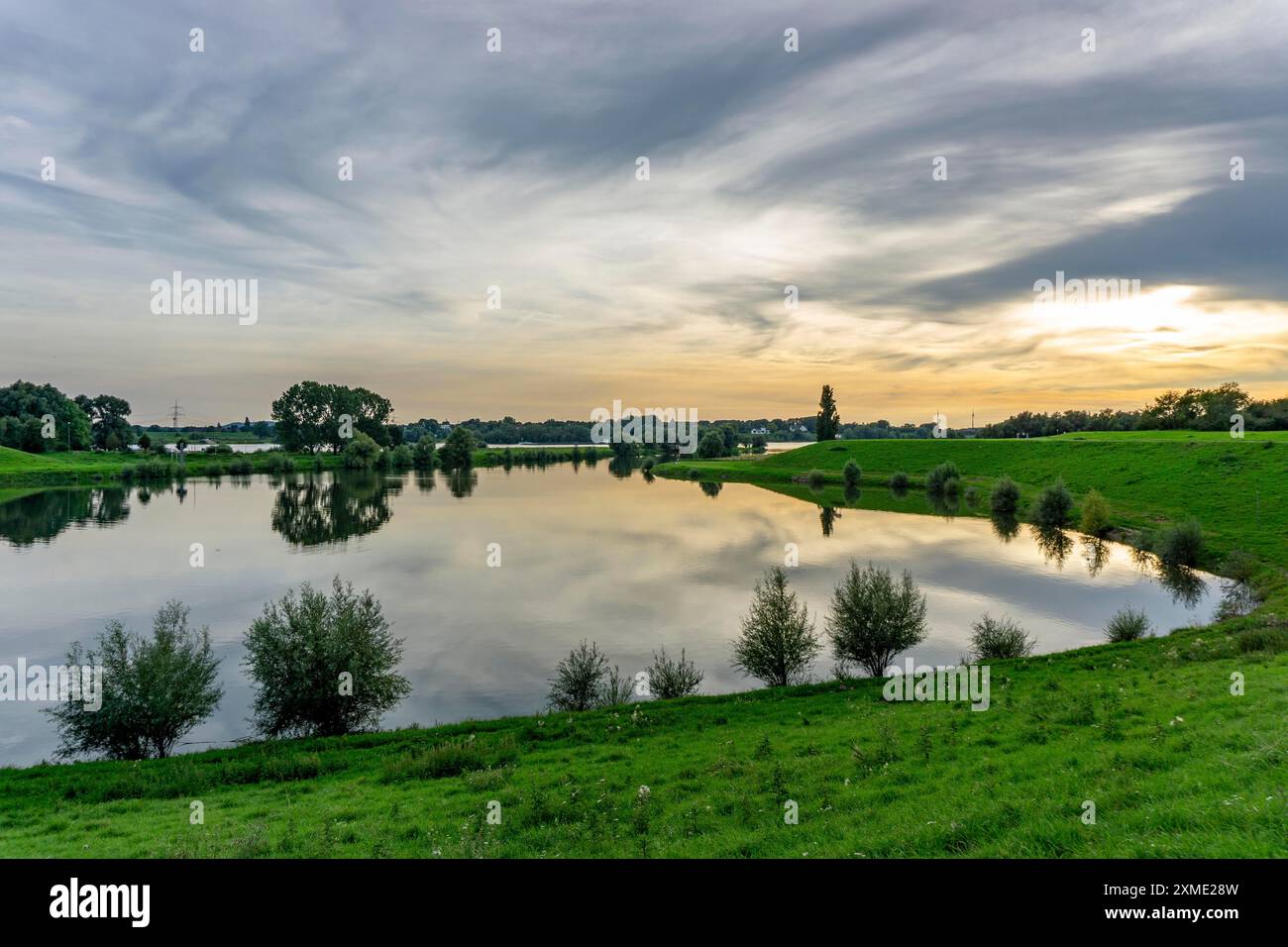 Lower Rhine landscape, reflection in the turning basin of the northern ...
