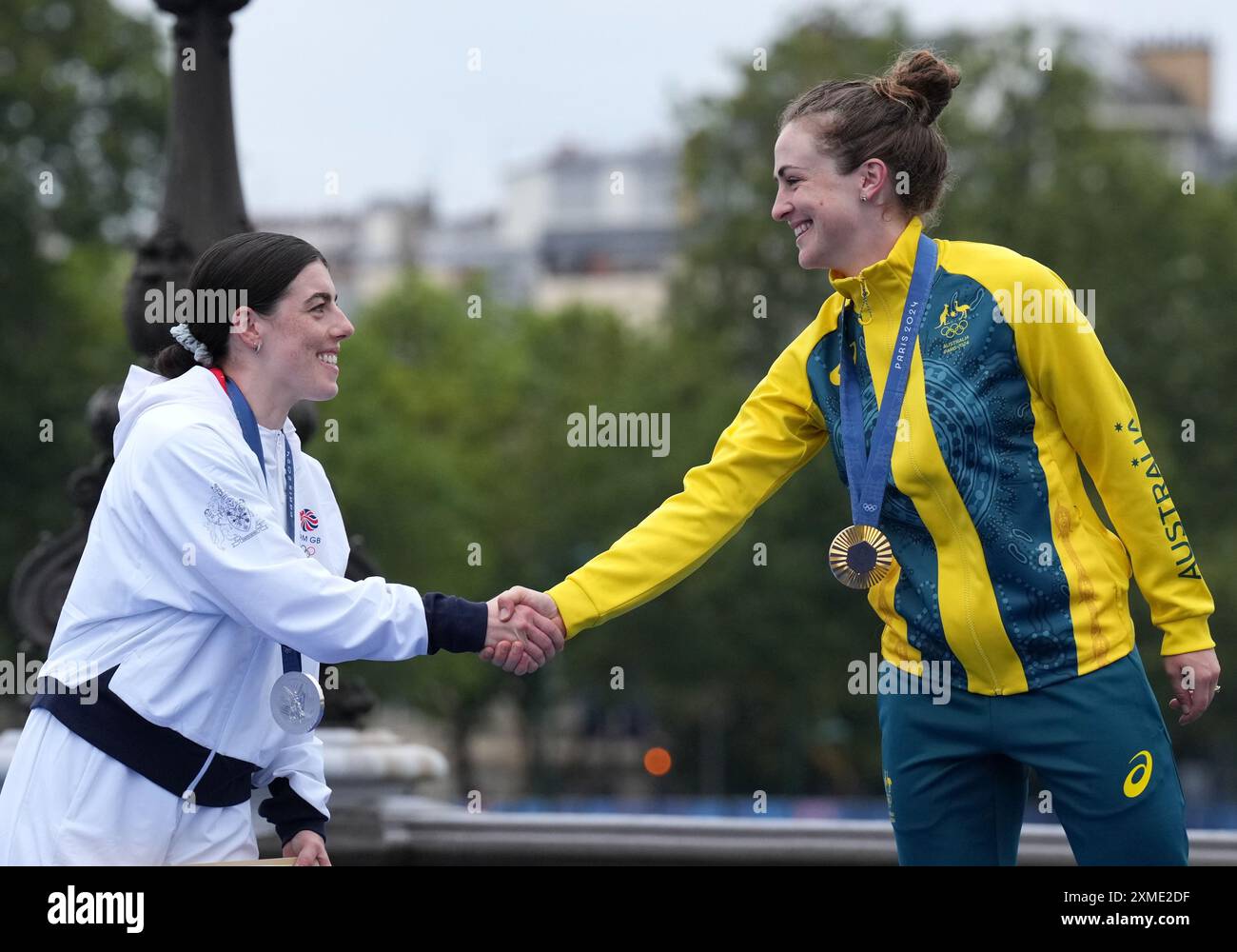 Paris, France. 27th July, 2024. Silver medalist Anna Henderson (L) of ...