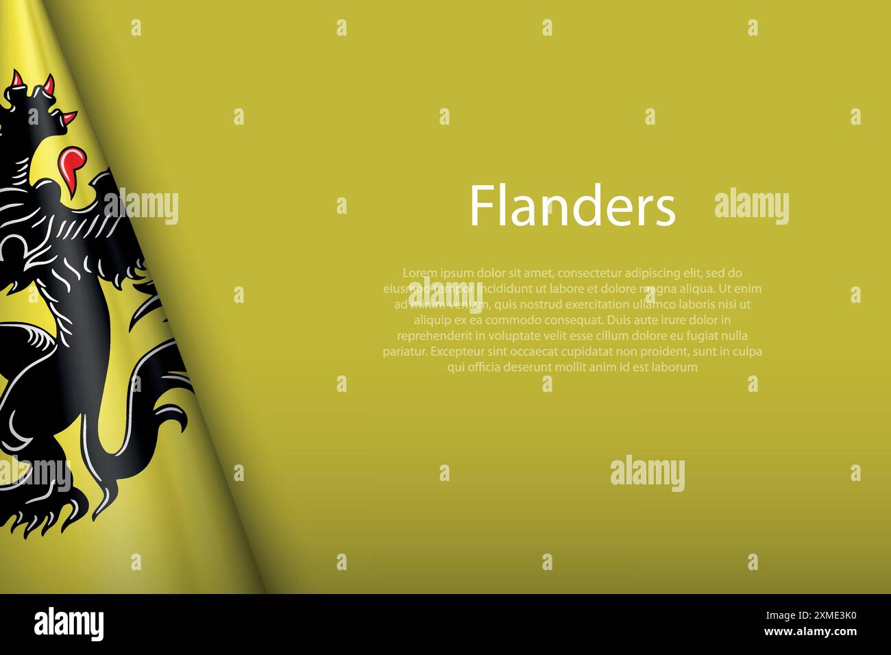 3d flag Flanders, region of Belgium, isolated on background with ...