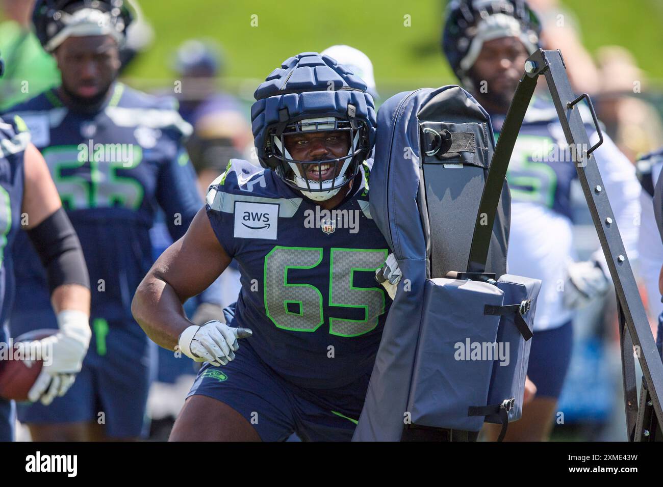 Seattle Seahawks offensive tackle Michael Jerrell runs through drills ...