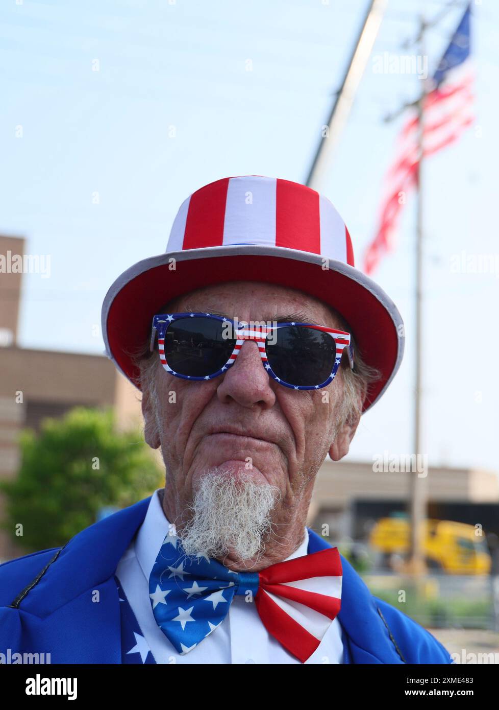 Rally attendee Duane "Uncle Jam" Schwingel poses for a portrait before ...