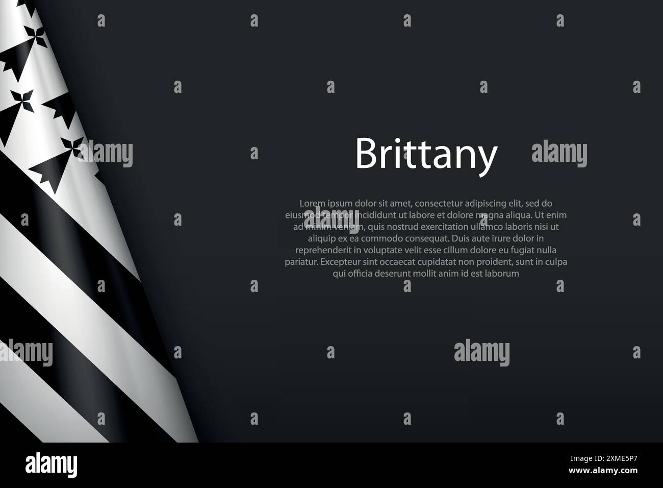 3d flag Brittany, historical province of France, isolated on background ...