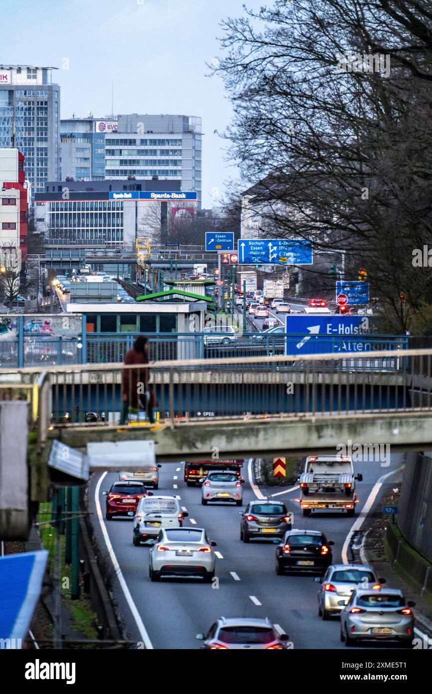A40 motorway, Essen city centre, many bridges, for vehicles and ...