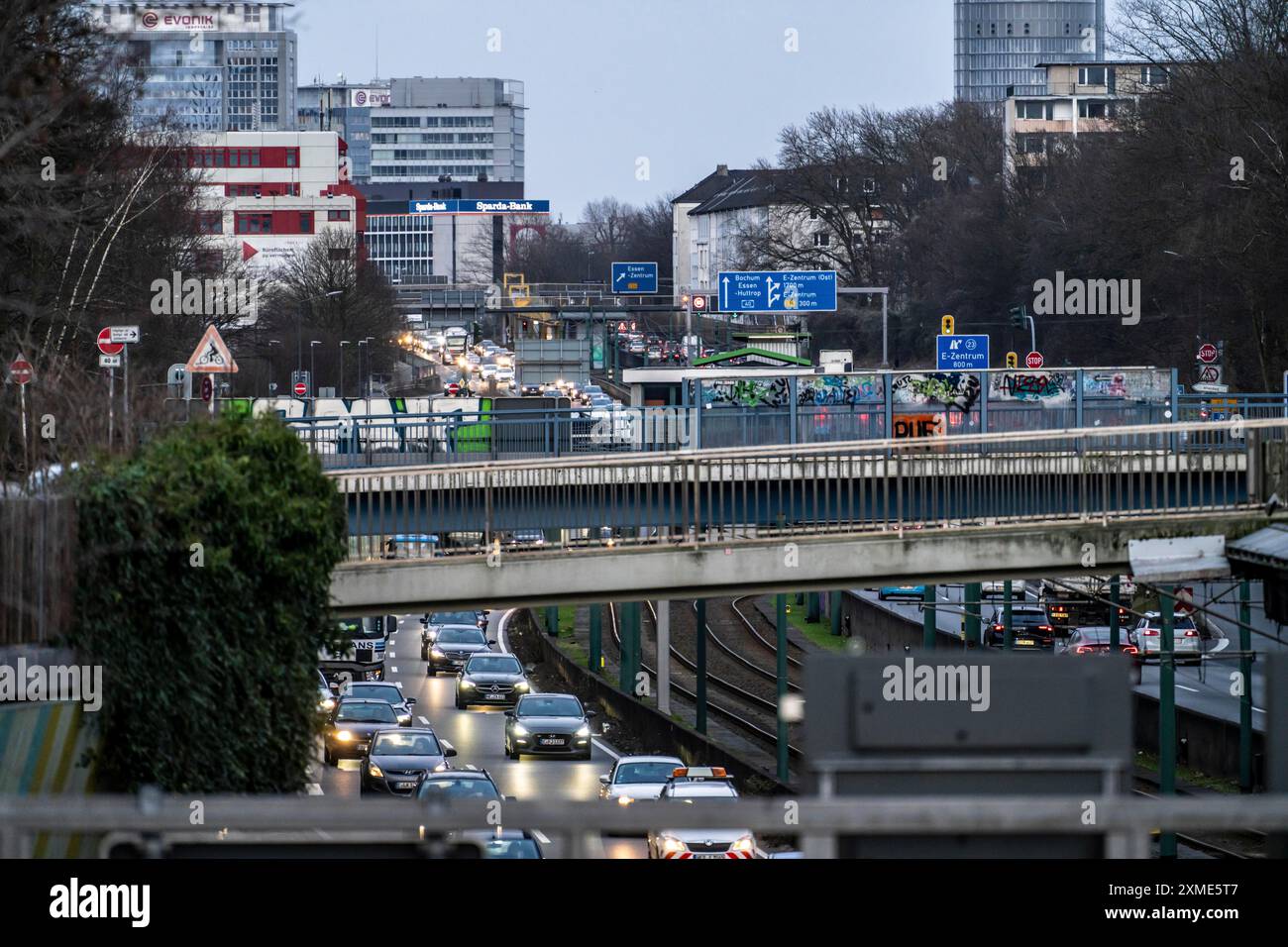 A40 motorway, Essen city centre, many bridges, for vehicles and ...