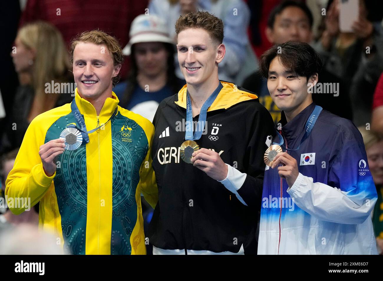 Gold medalist Lukas Maertens, of Germany, middle, stands with silver ...