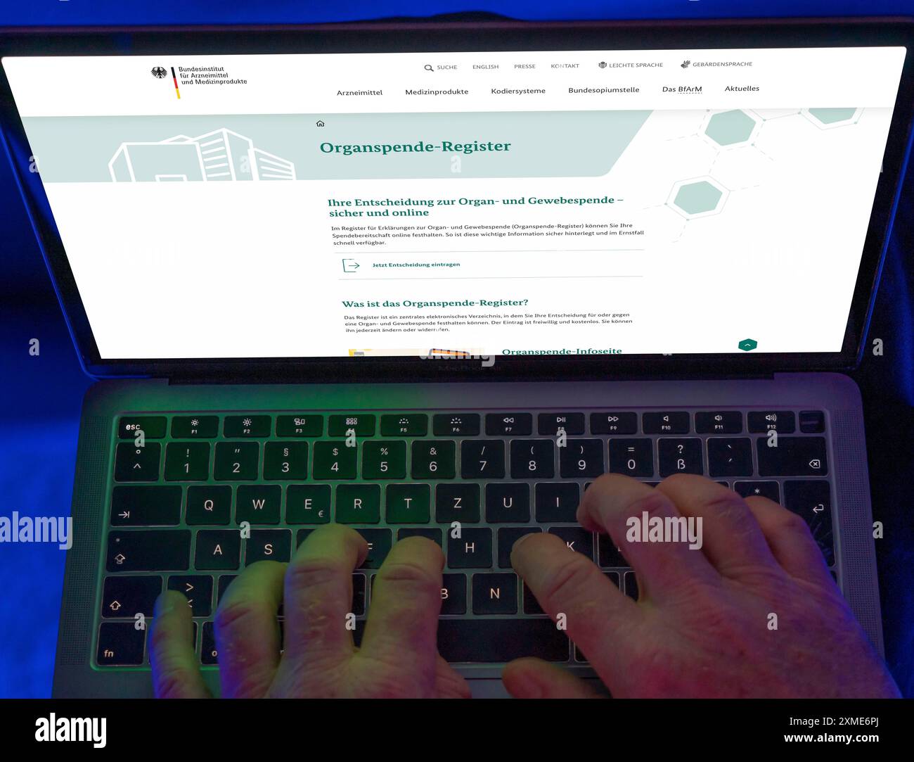 Symbolic image of organ donation register, person informs himself about ...