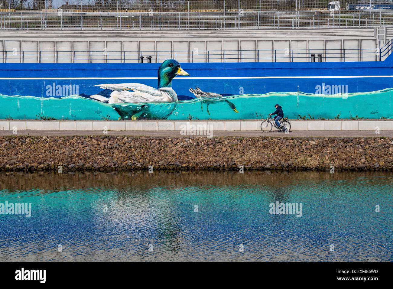 Stormwater overflow basin on Osterfelder Strasse in Oberhausen, on the ...