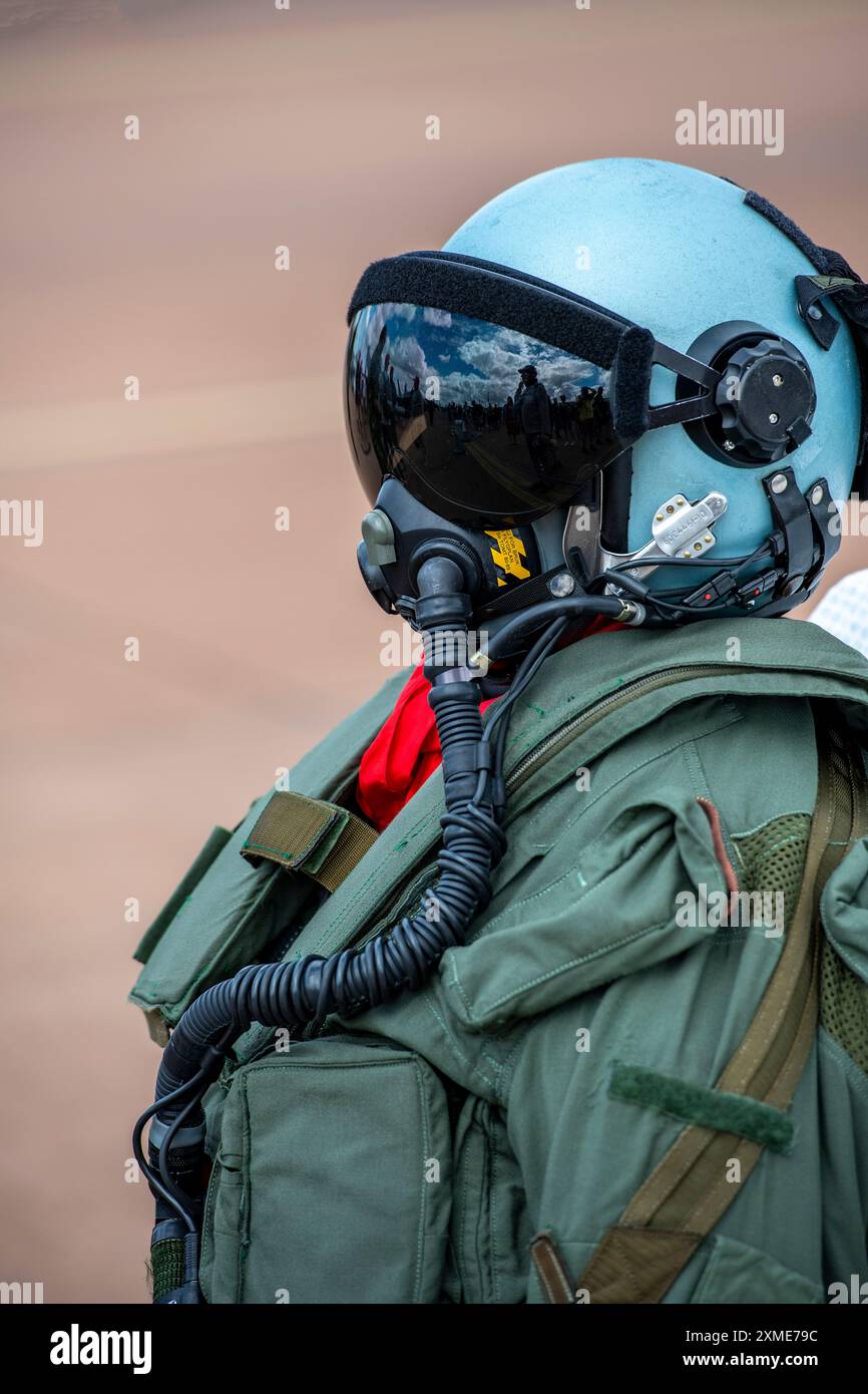 RAF fighter pilot helmet headgear and flight suit close-up Stock Photo ...