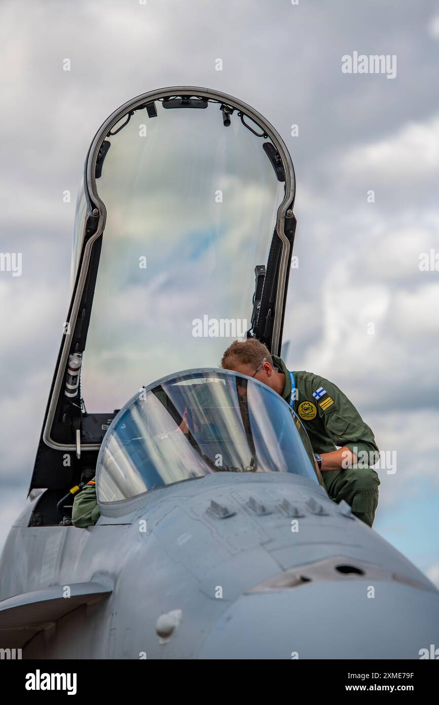 pilot checking cockpit of fast fighter jet at the royal international ...