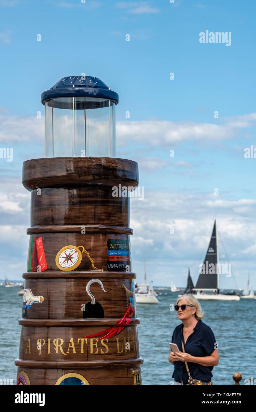model of a lighthouse on display at cowes week seafront on the isle of ...