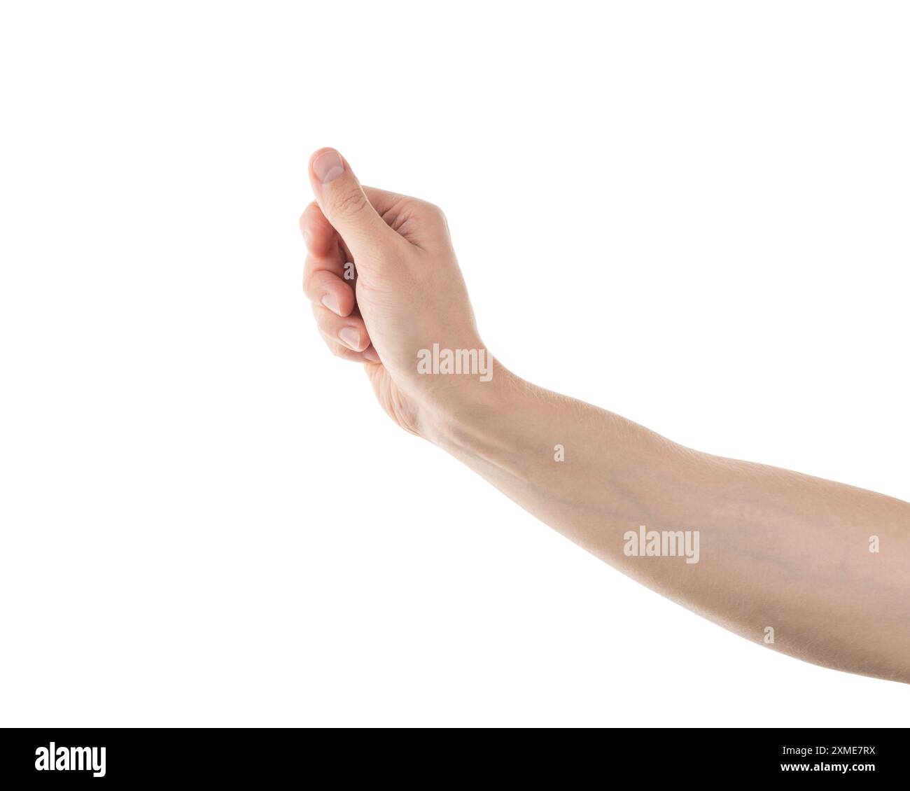 Adult man hand hold something isolated on white background Stock Photo ...
