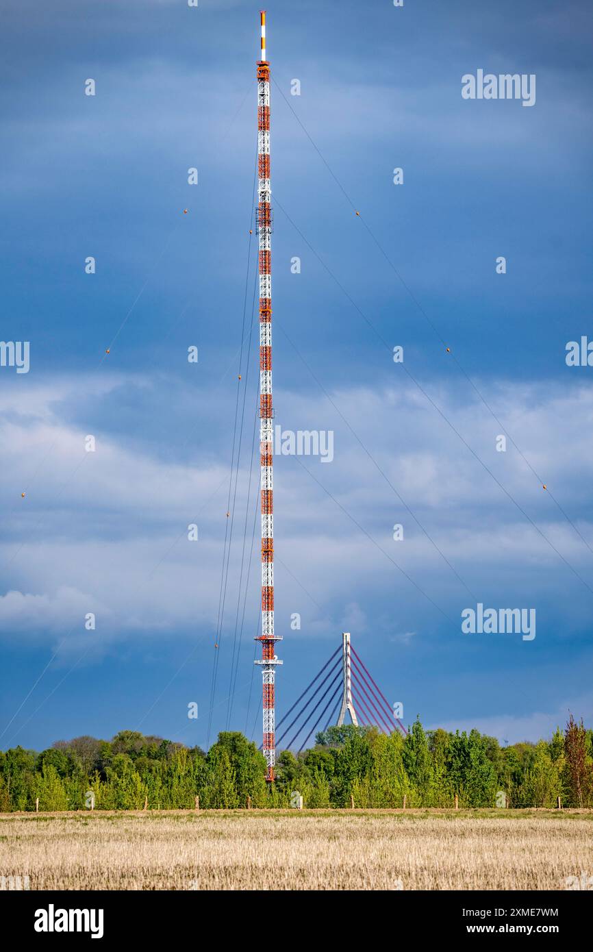 Niederrheinbruecke Wesel, bridge pier, B58, cable-stayed bridge, the Wesel transmitter, 320 ...